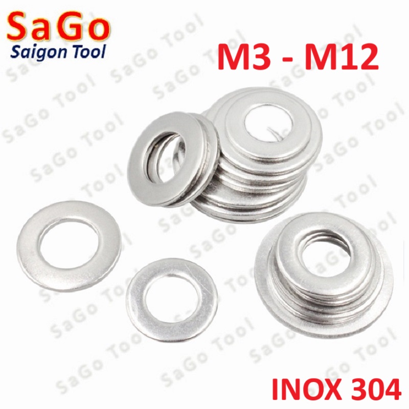 Vòng đệm, Long Đền phẳng INOX 304 cho ốc lục giác M3, M4, M5, M6, M8, M10